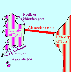 Tyre - Map of Alexander's Causeway