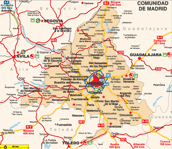 Map of Northwest Madrid Depicting El Escorial